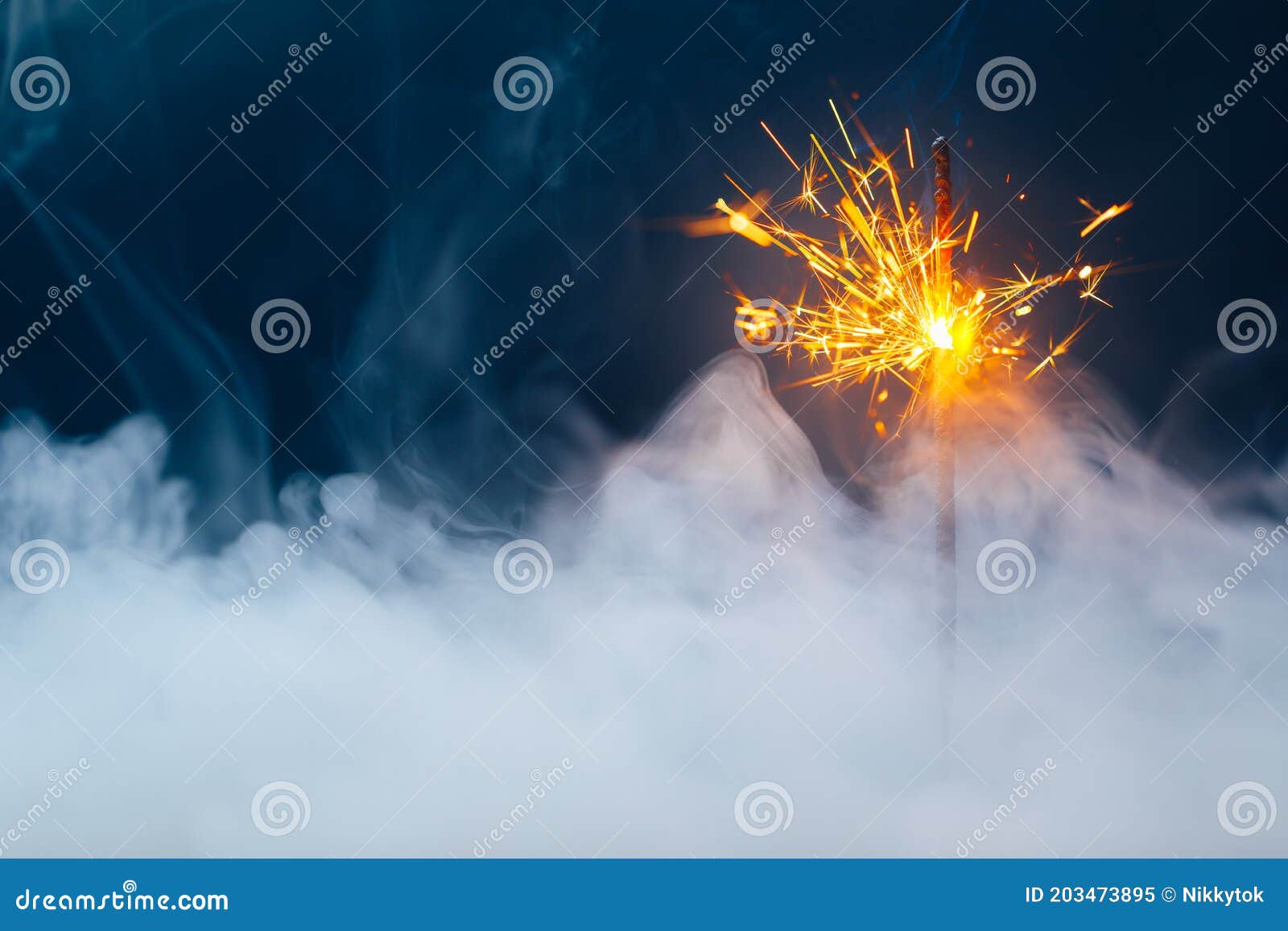 Fire Sparkler in Dense Smoke, Abstract Christmas Firework Background ...