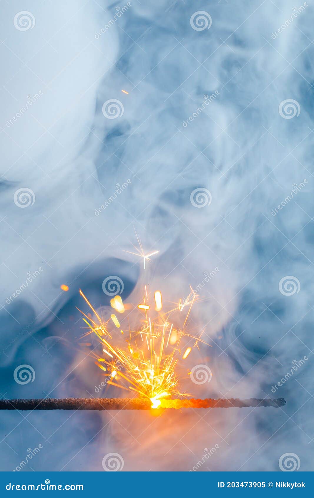 Fire Sparkler in Dense Smoke, Abstract Christmas Firework Background ...