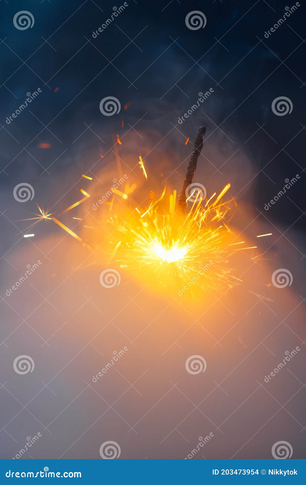 Fire Sparkler in Dense Smoke, Abstract Christmas Firework Background ...