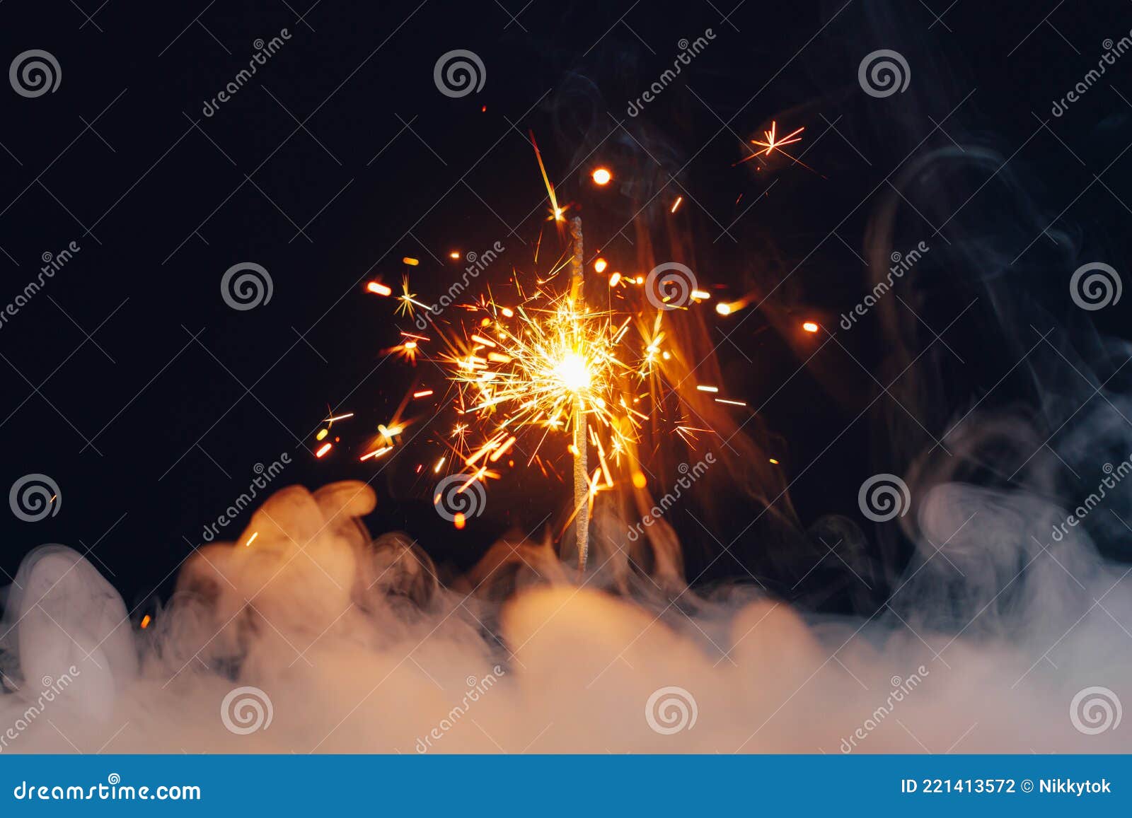 Fire Sparkler in Dense Smoke, Abstract Christmas Firework Background ...