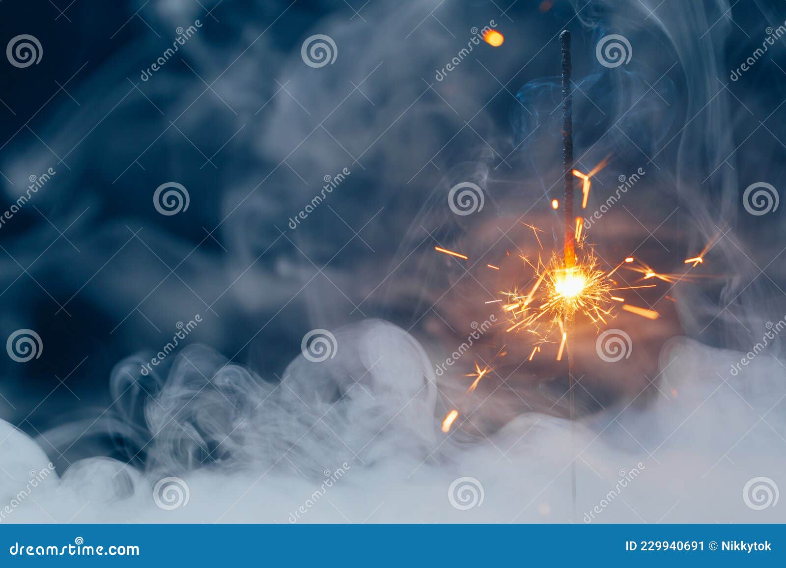 Fire Sparkler in Dense Smoke, Abstract Christmas Firework Background ...
