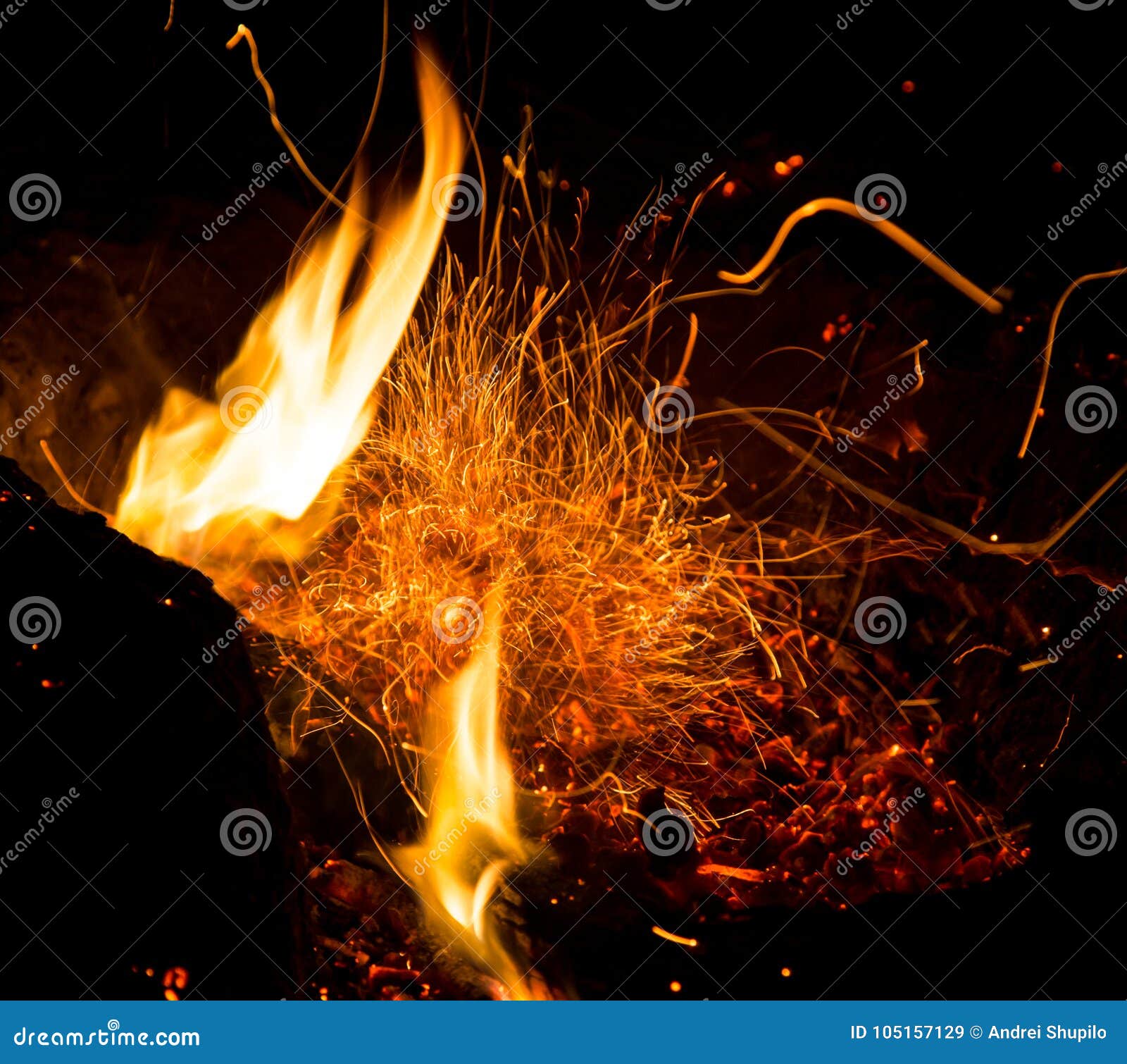 Fire with Sparks on a Black Background Stock Image - Image of heat ...