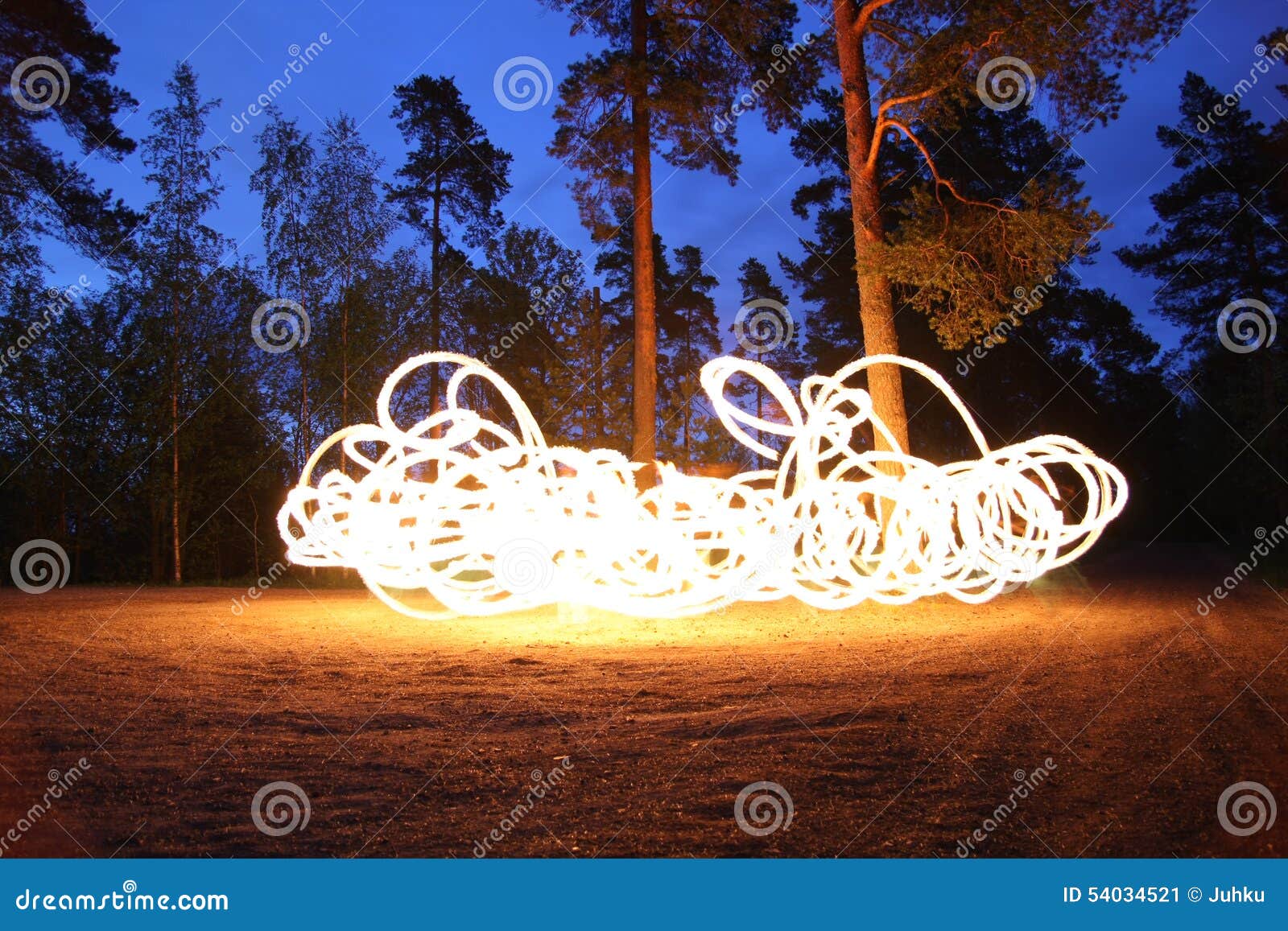 Fire Spinning at Night in Forest Stock Image - Image of culture, danger ...