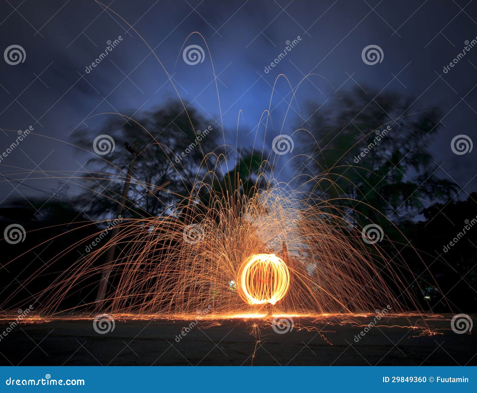 Burning steel wool stock photo. Image of circle, night - 29849360