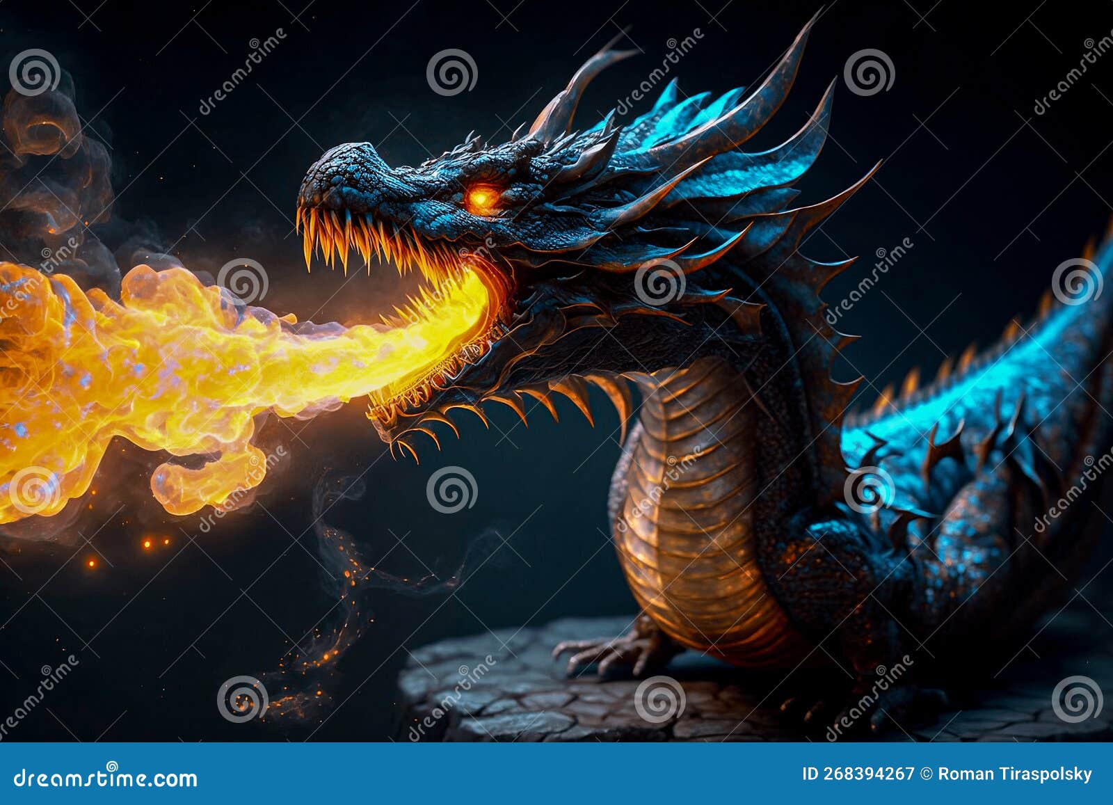 Fire spitting dragon stock illustration. Illustration of destruction ...