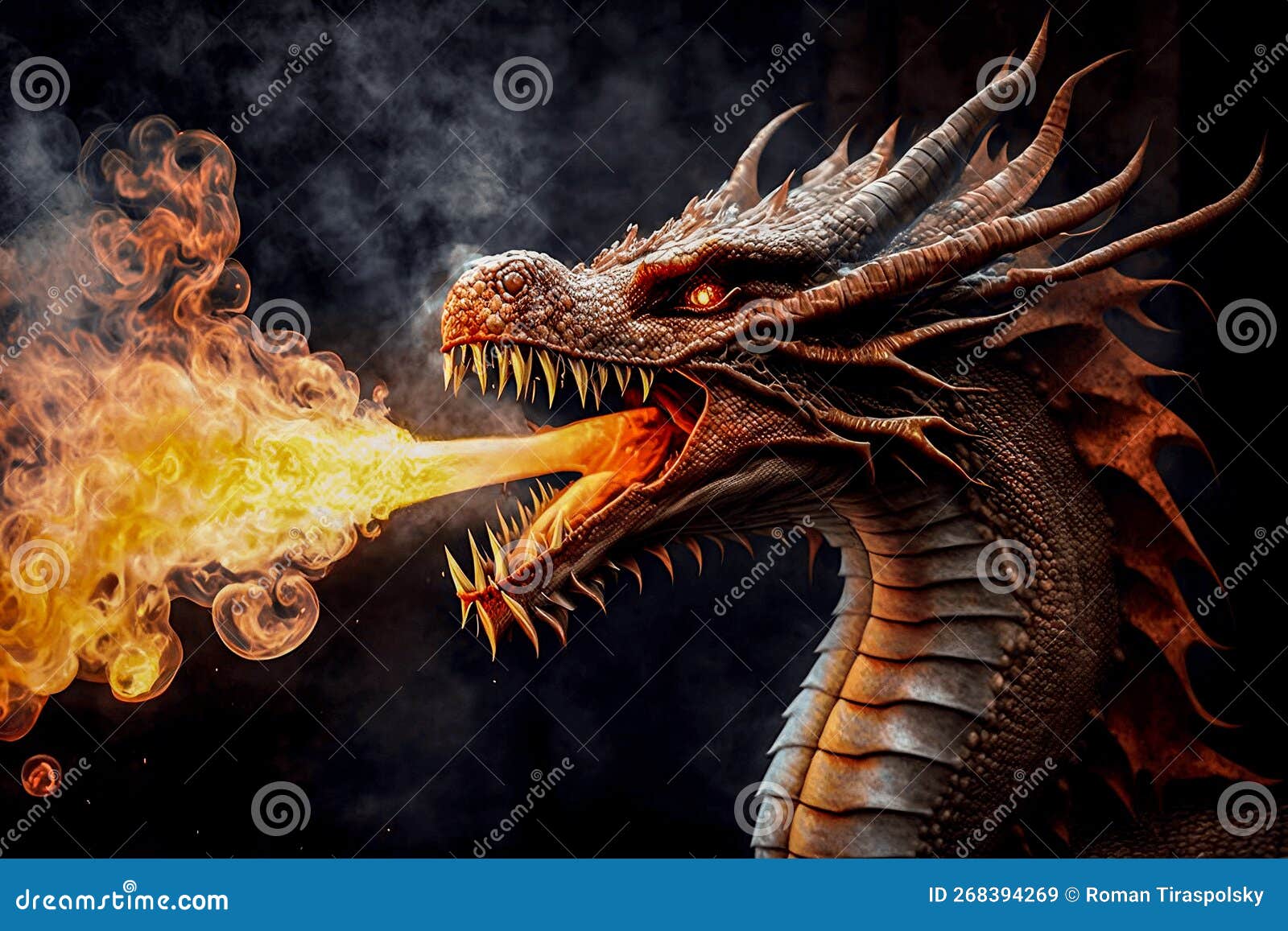 Fire spitting dragon stock illustration. Illustration of fire - 268394269