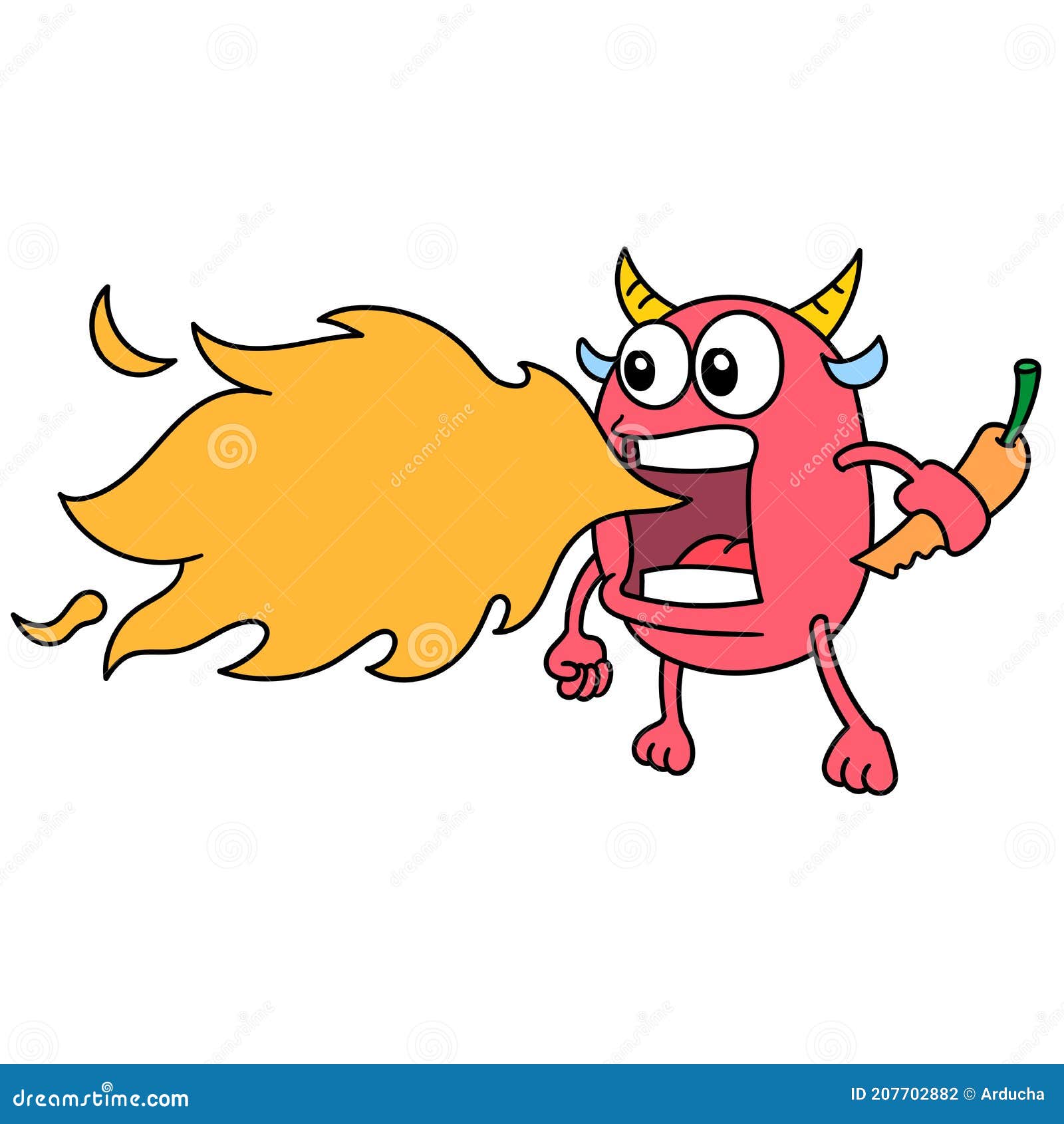 Fire Spitting Evil Devil Emoji Sticker, Doodle Kawaii. Doodle Icon ...