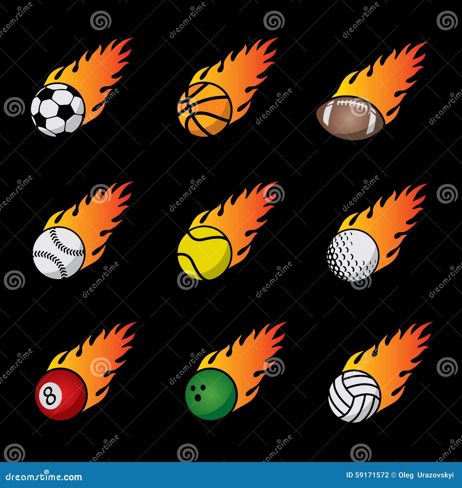 Fire Sport Balls Vector Template Set Stock Illustration - Illustration ...