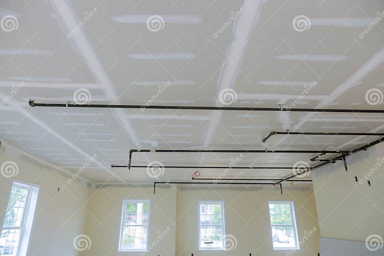 Fire Sprinkler in Automatic Ceiling Office Building Focus at Selective ...