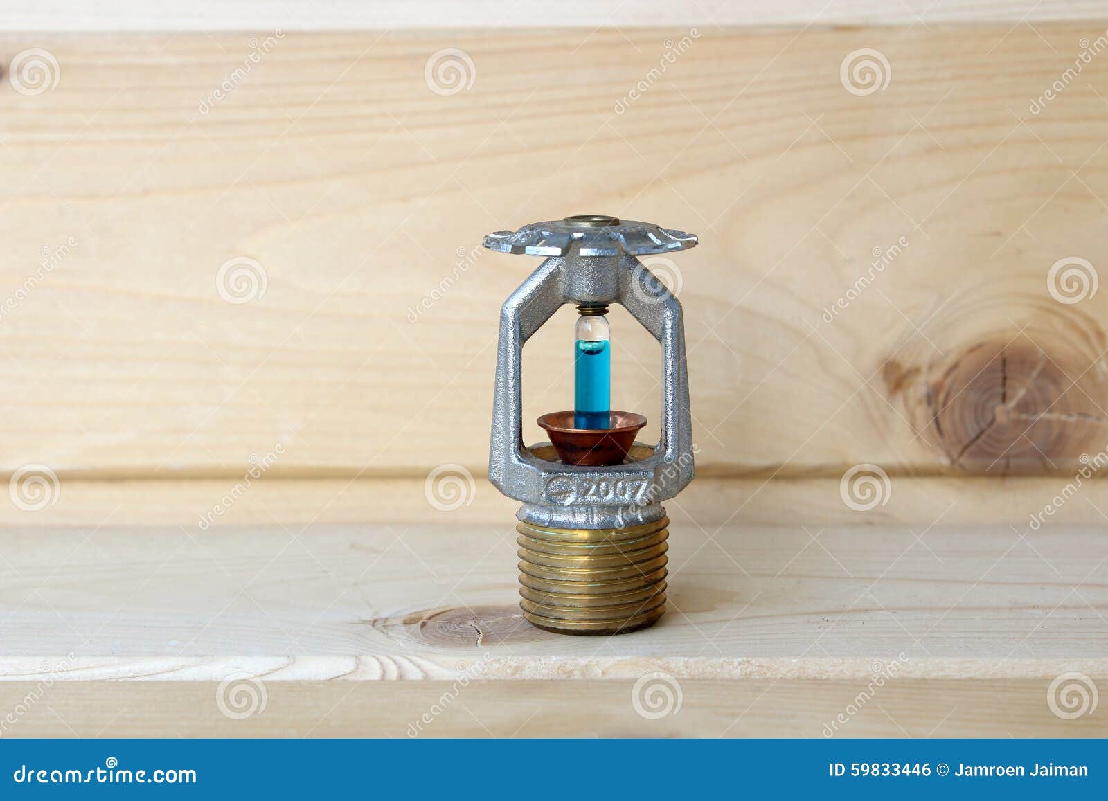 Fire Sprinkler with Fire in Wooden Background Stock Photo - Image of ...