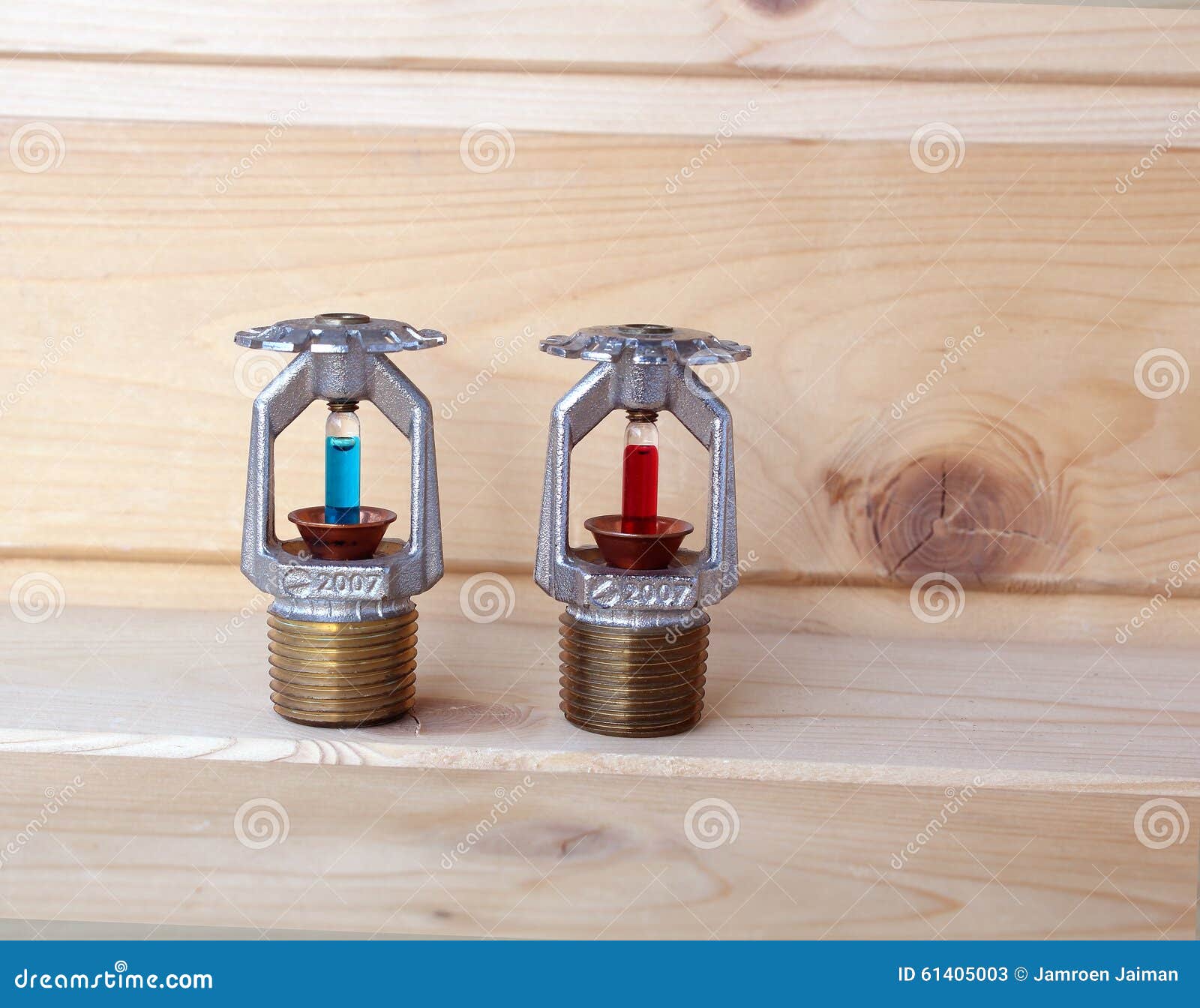 Fire Sprinkler with Fire on Wooden Background Stock Image - Image of ...