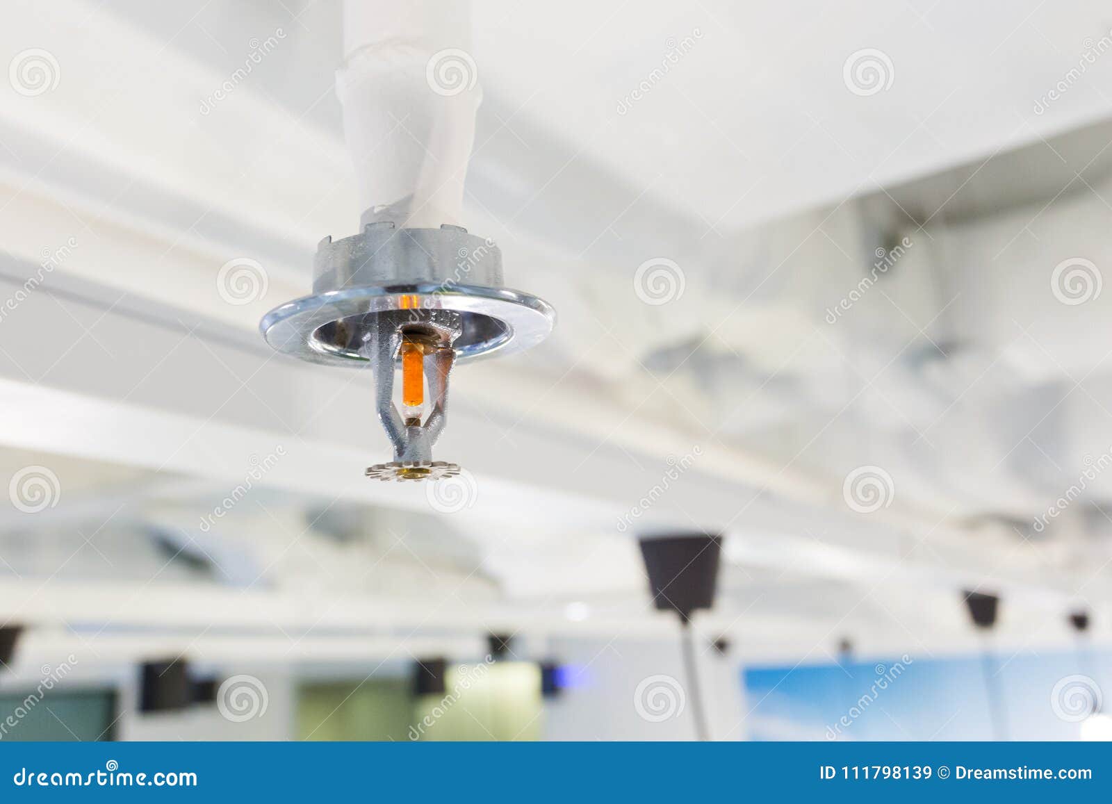 Fire Sprinkler System With Red Pipes Hanging From Ceiling Inside ...