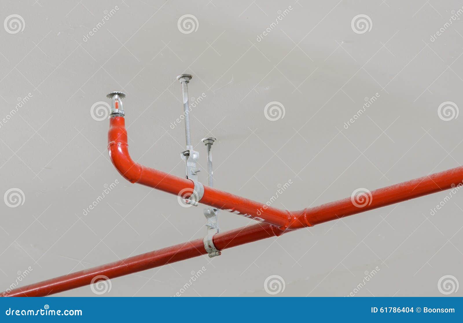 Fire Sprinkler and Red Pipe on Ceiling Stock Photo - Image of tube ...