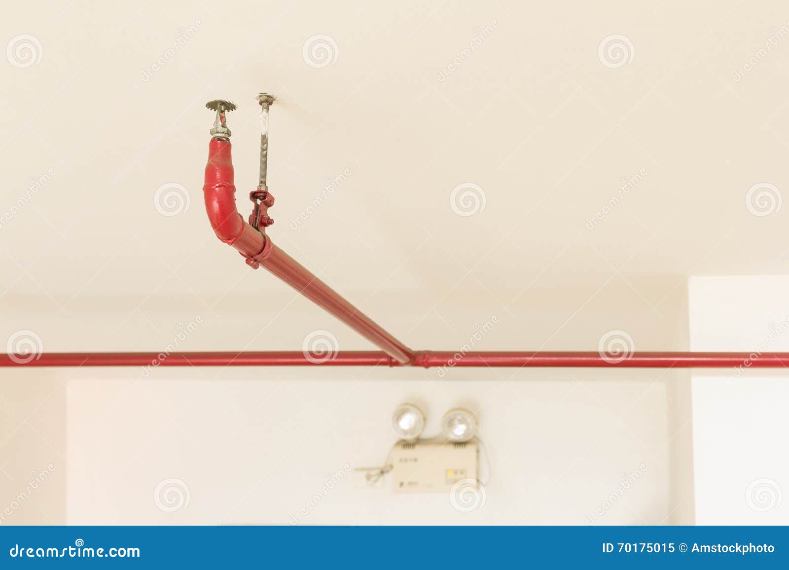Fire Sprinkler and Red Pipe Hanging on Ceiling Stock Image - Image of ...