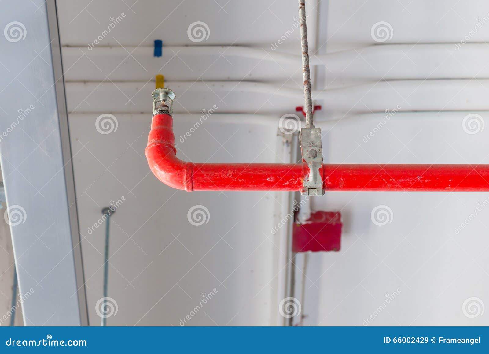 Fire Sprinkler and Red Pipe Installed on Ceiling for Safety Concept ...