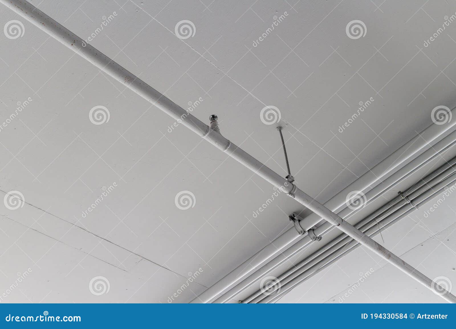 Fire Sprinkler System on Ceiling Stock Photo - Image of cable, metal ...