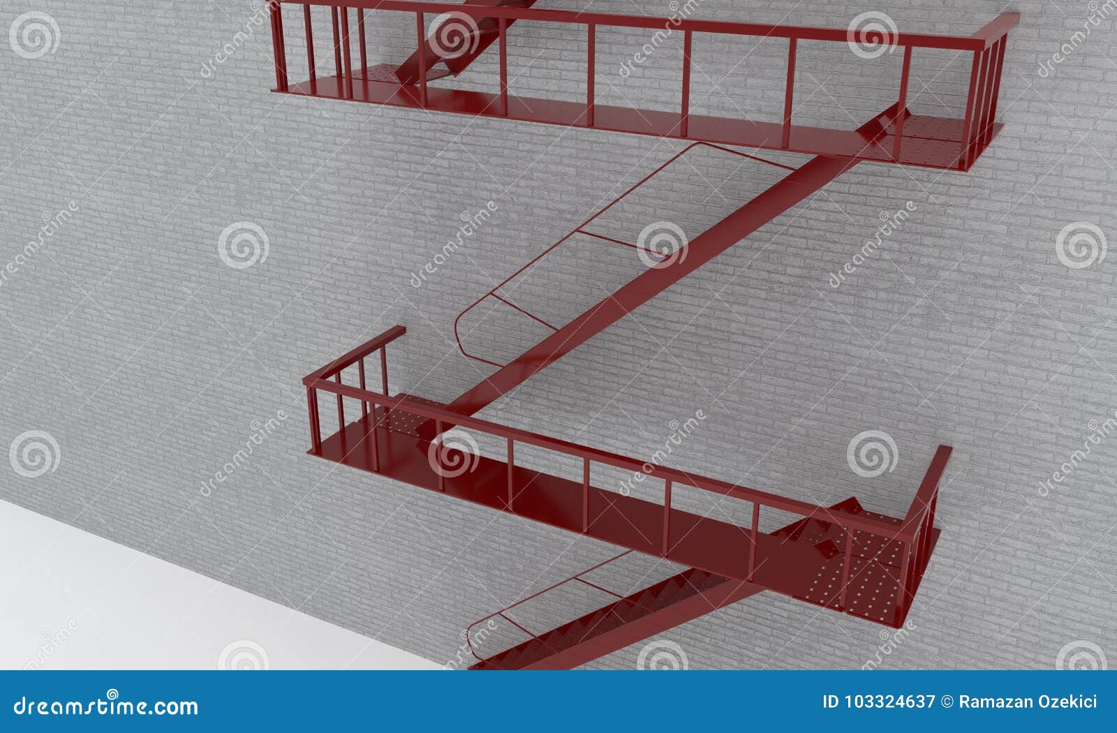 Fire Stairs, Three Dimensional Project, Background 3d Rendering Stock ...