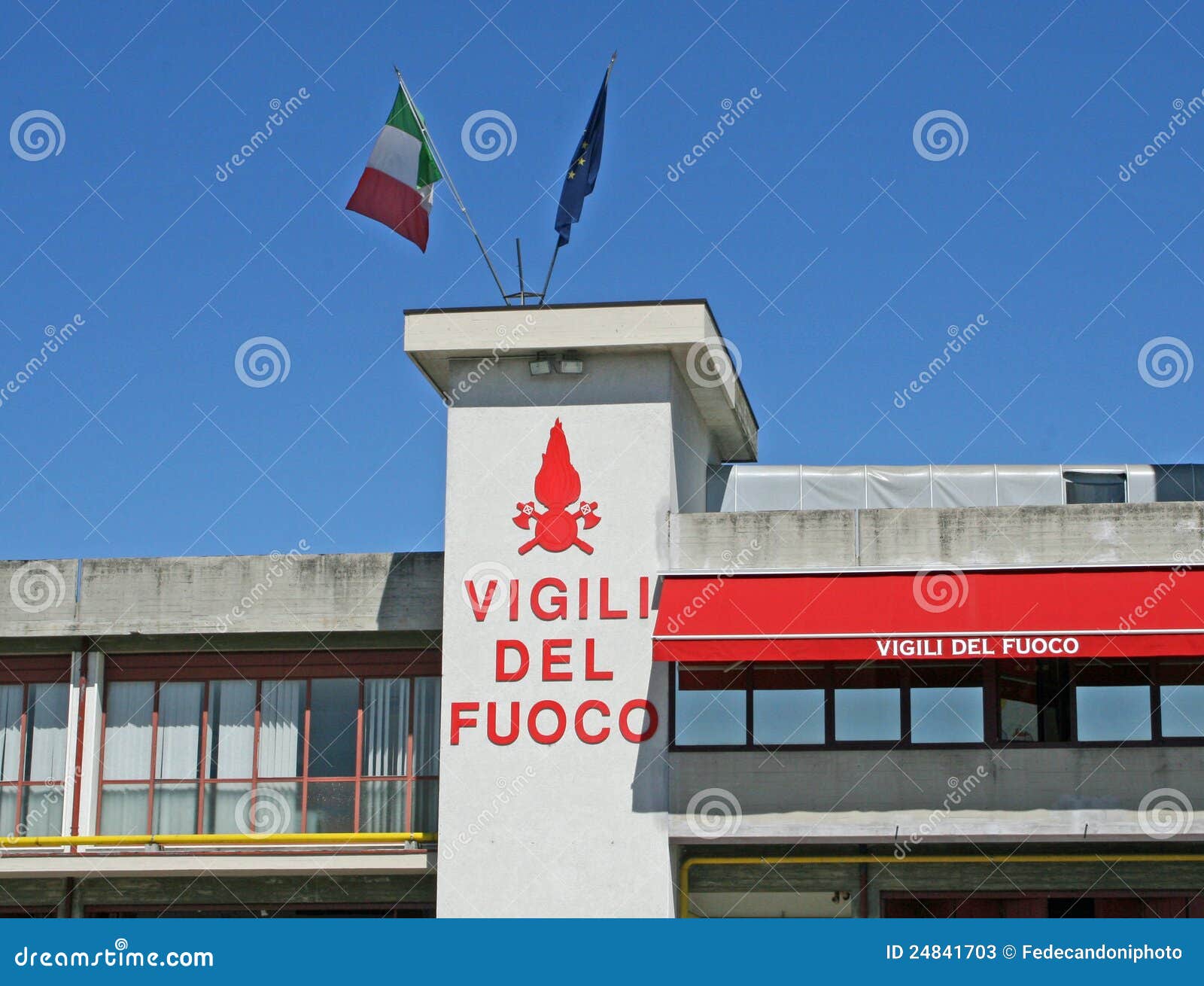 Fire Station with Italian Flags Waving Editorial Stock Photo - Image of ...
