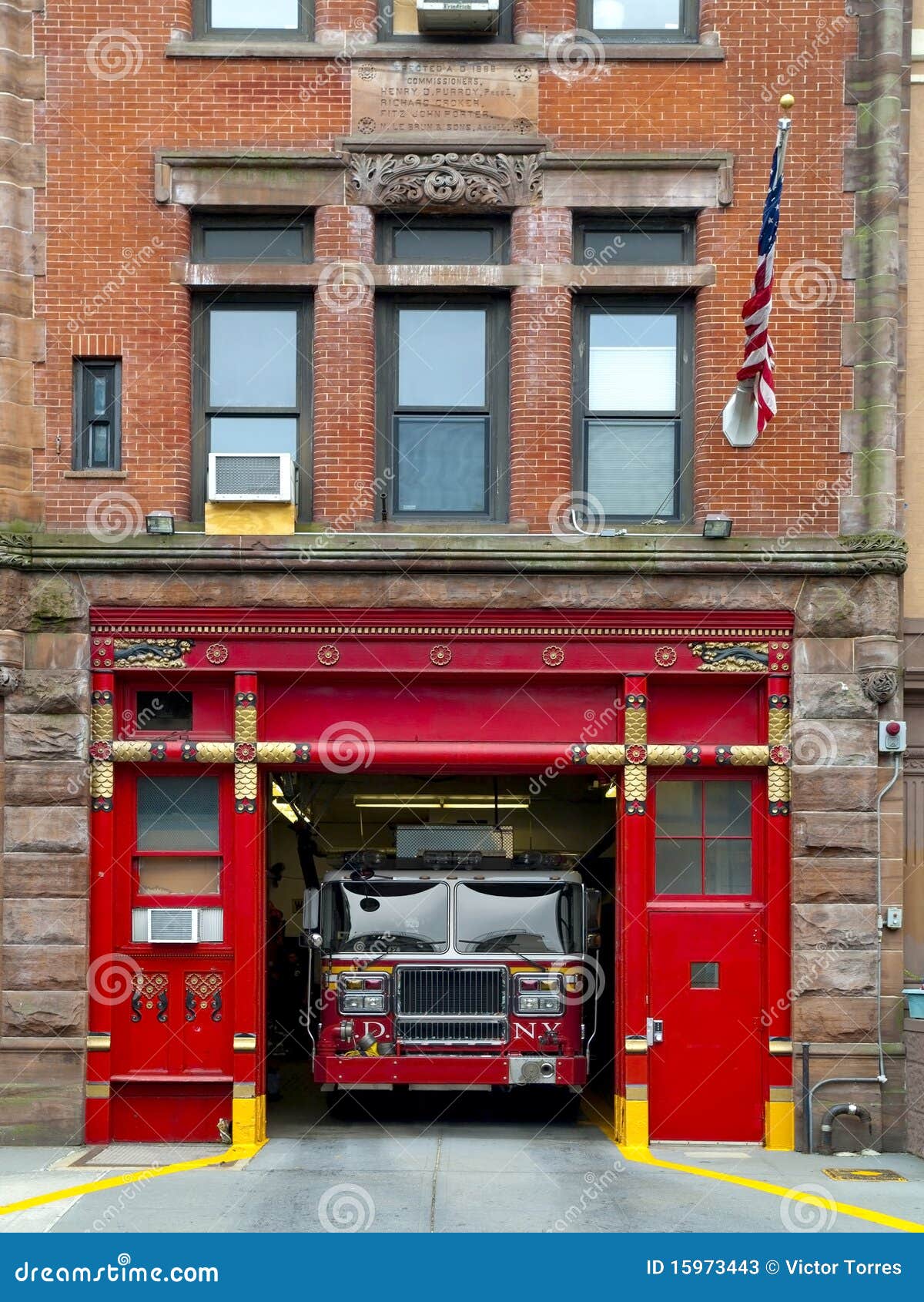 Fire Station, An Old Historic Brick Building 1880s With Red Gates. Fire ...