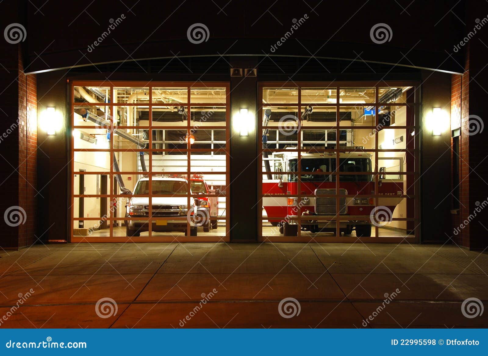 Fire Station at Night stock photo. Image of transport - 22995598