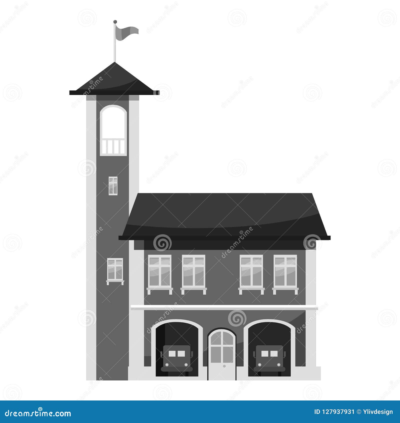 Fire Station with Tower Icon Gray Monochrome Style Stock Illustration ...