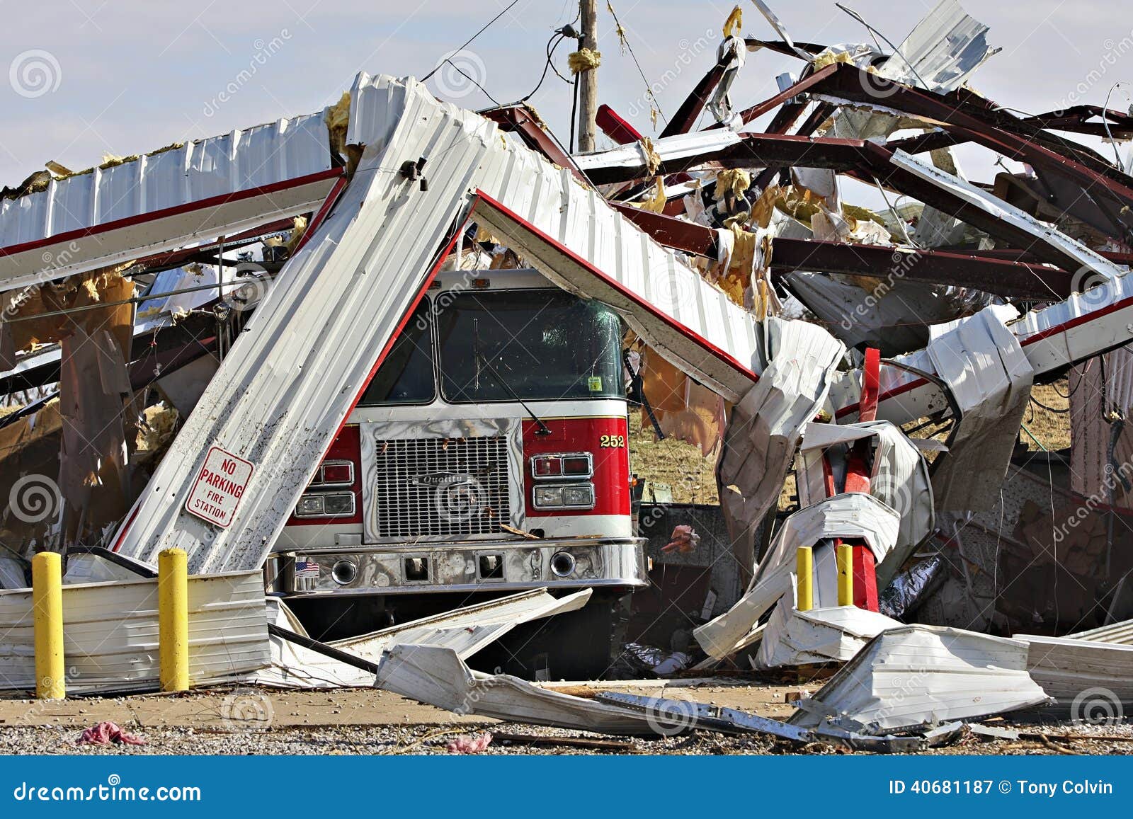 Fire Station, Truck Destroyed by Tornado. Stock Image - Image of rescue ...