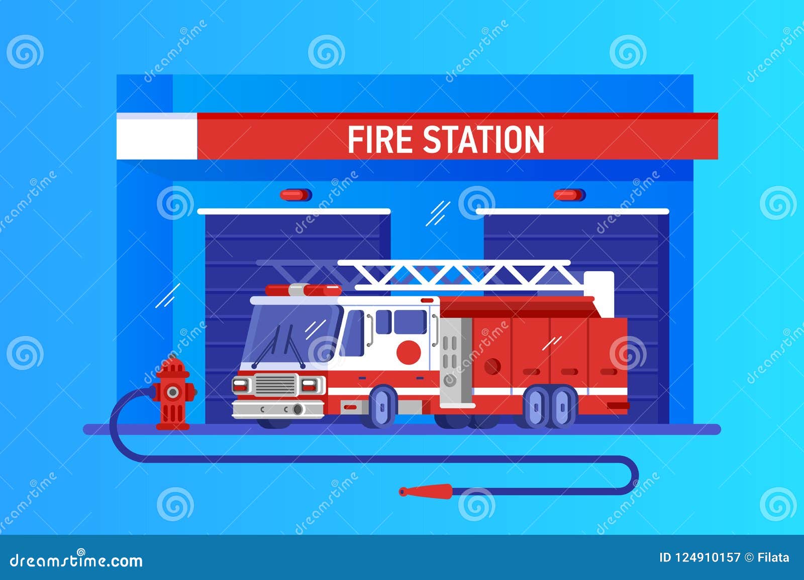Fire Station with Truck. Rapid Response Service Stock Vector ...
