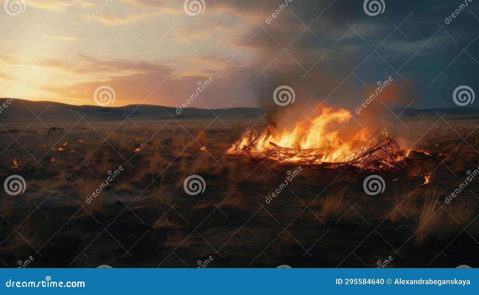 A Fire in the Steppe, Burning Grass, Destroying Everything in Its Path ...