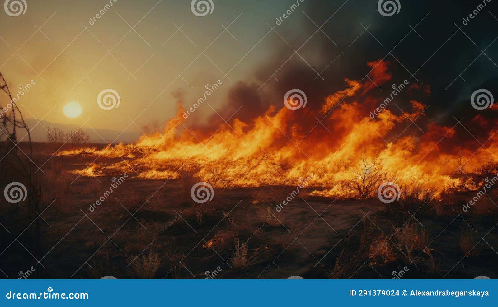 A Fire in the Steppe, Burning Grass, Destroying Everything in Its Path ...