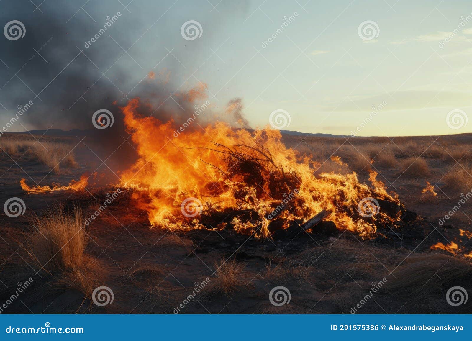 A Fire in the Steppe, Burning Grass, Destroying Everything in Its Path ...