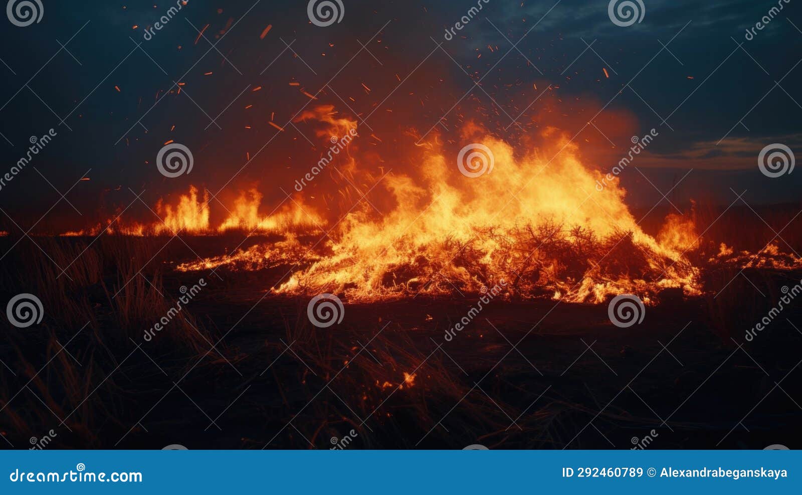 A Fire in the Steppe, Burning Grass, Destroying Everything in Its Path ...