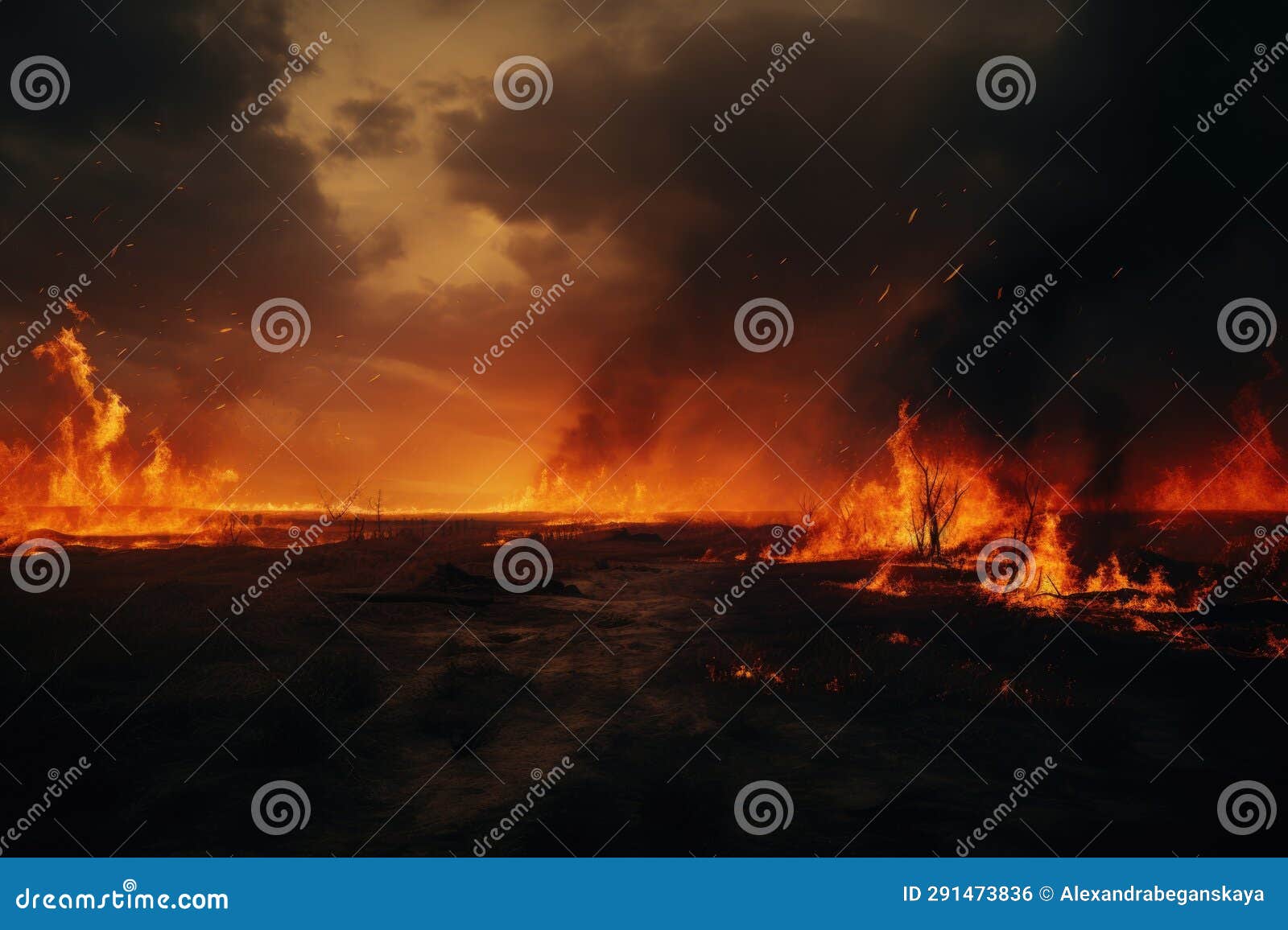 A Fire in the Steppe, Burning Grass, Destroying Everything in Its Path ...