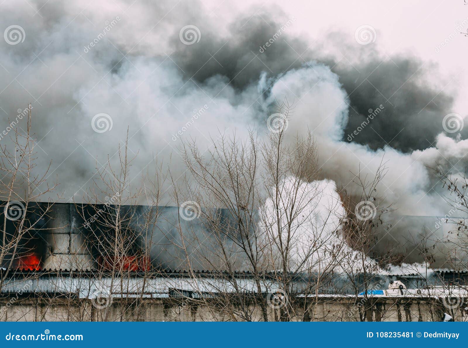 Fire and Strong Smoke in Burning Building Stock Image - Image of fiery ...