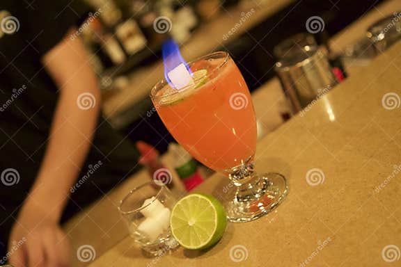 Fire Cocktail stock photo. Image of bartender, restaurant - 315170650