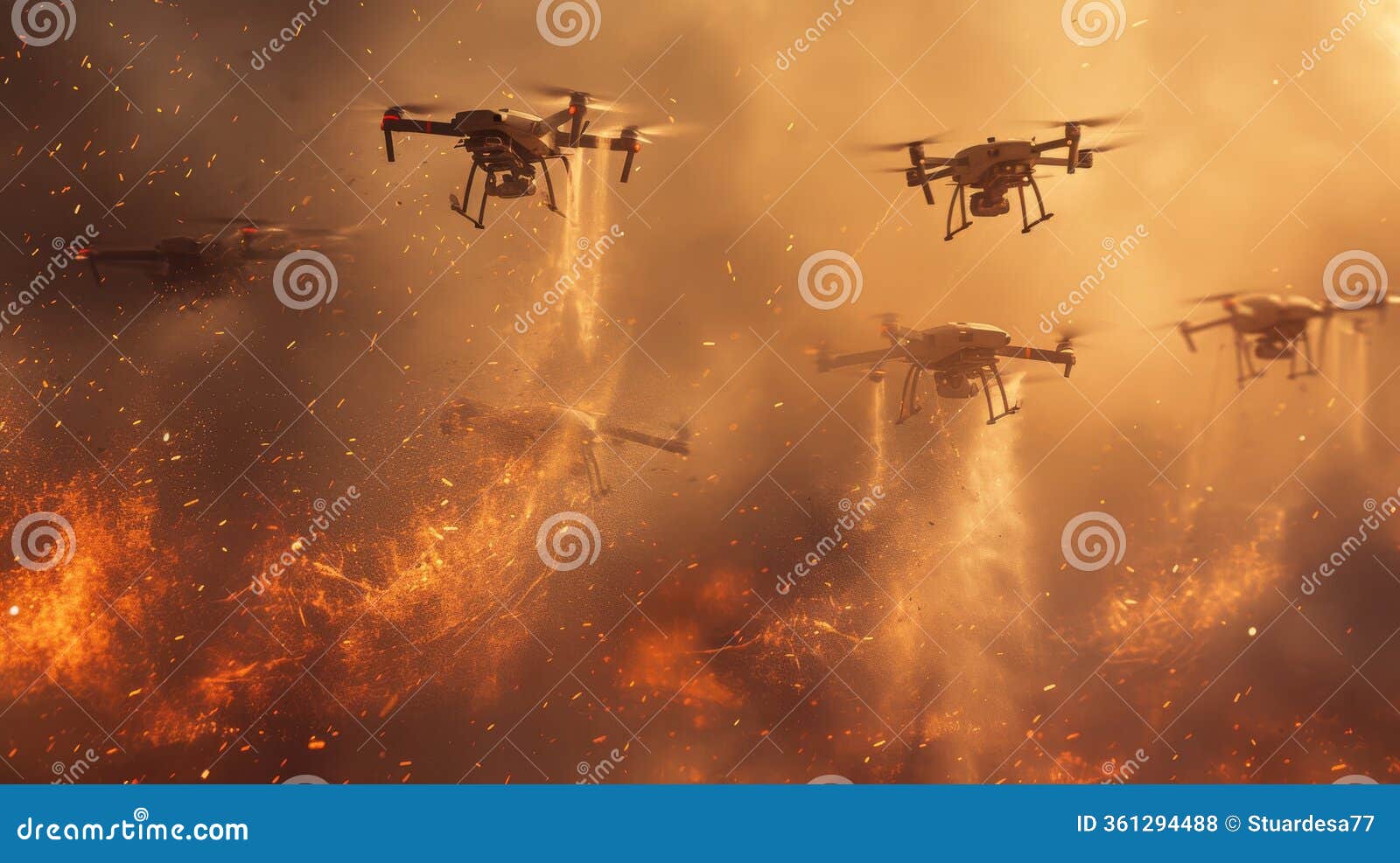Fire Suppression Drones Battling a Wildfire with Aerial Precision Stock ...