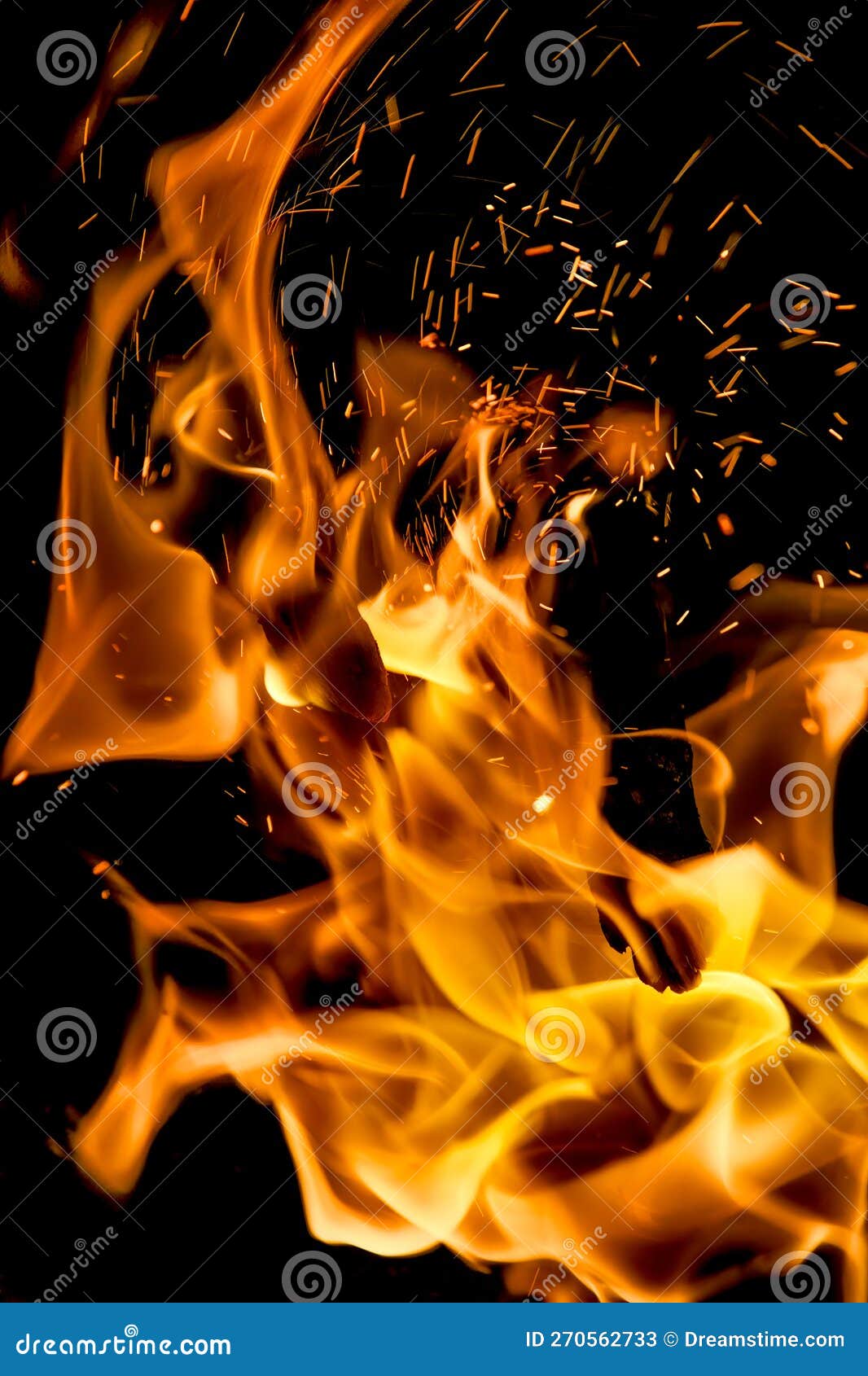 Fire with Swirls of Sparks in the Night Stock Image - Image of ...