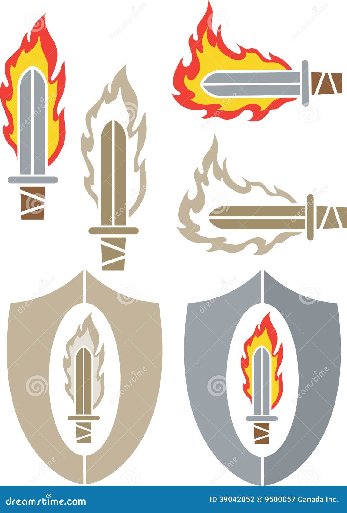 Fire sword stock vector. Illustration of shield, icon - 39042052