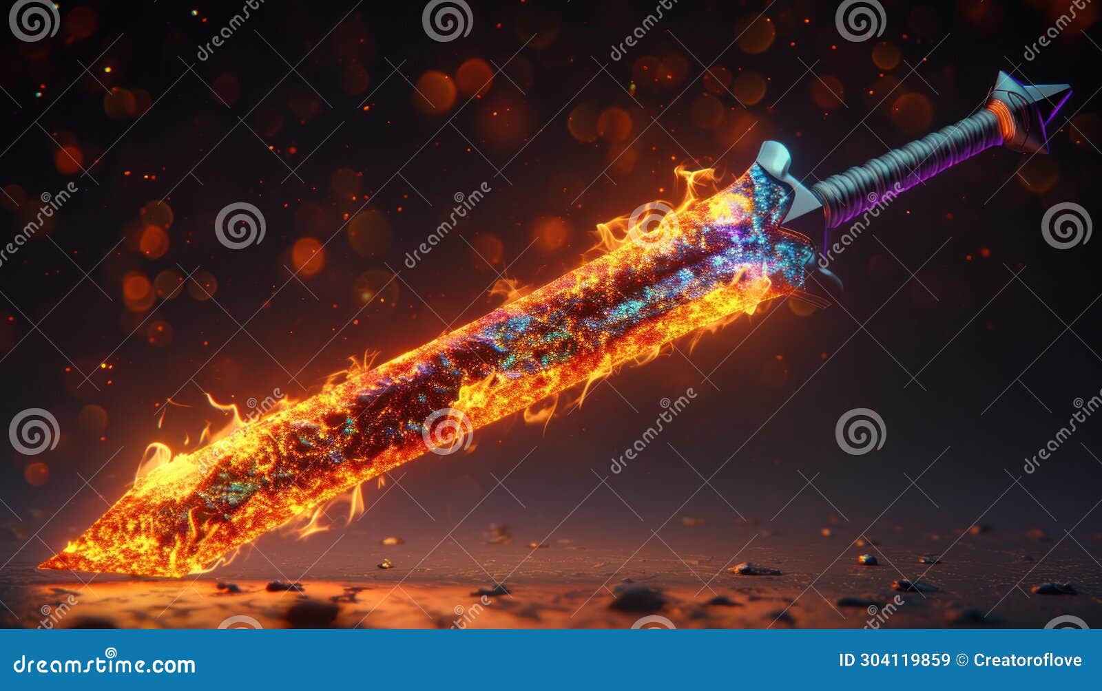 A Fire Sword with Evil Magic on Dark Background Stock Illustration ...