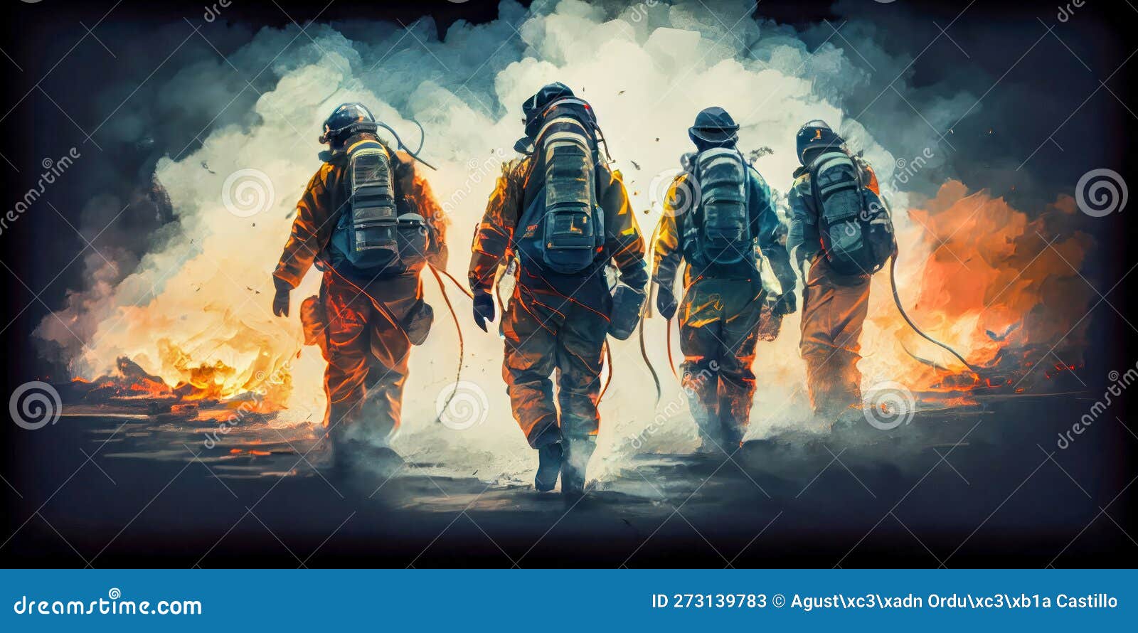 The Fire Team Fights a Forest Fire. Ia Generative. Stock Illustration ...
