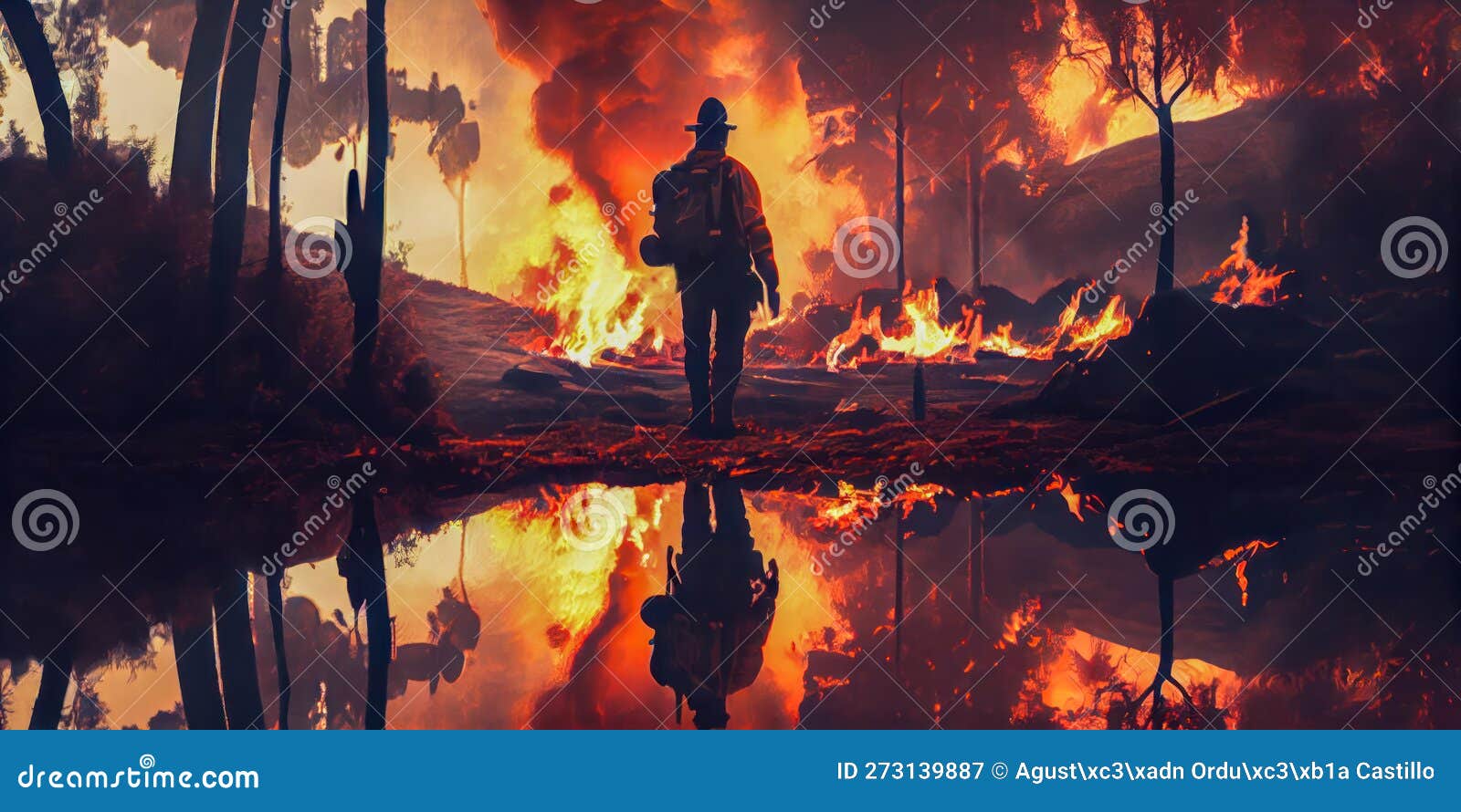 The Fire Team Fights a Forest Fire. Ia Generative. Stock Illustration ...