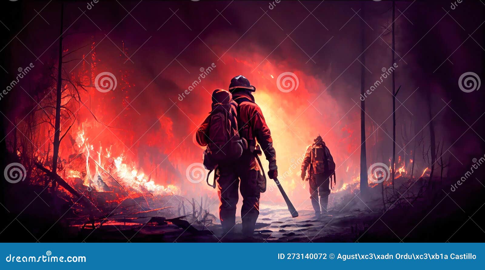 The Fire Team Fights a Forest Fire. Ia Generative. Stock Illustration ...