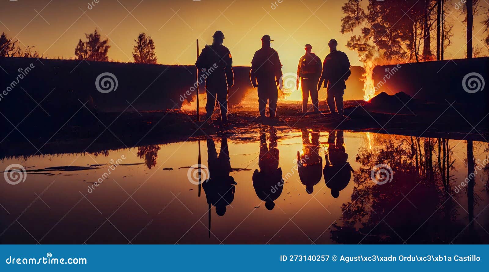 The Fire Team Fights a Forest Fire. Ia Generative. Stock Illustration ...