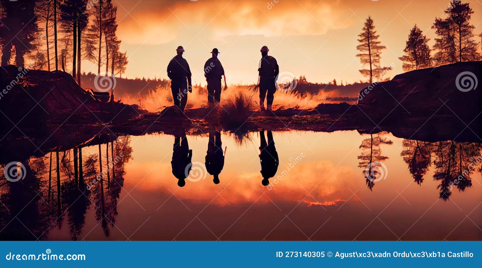 The Fire Team Fights a Forest Fire. Ia Generative. Stock Illustration ...