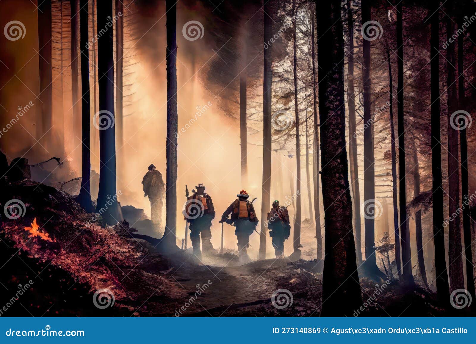 The Fire Team Fights a Forest Fire. Ia Generative. Stock Illustration ...