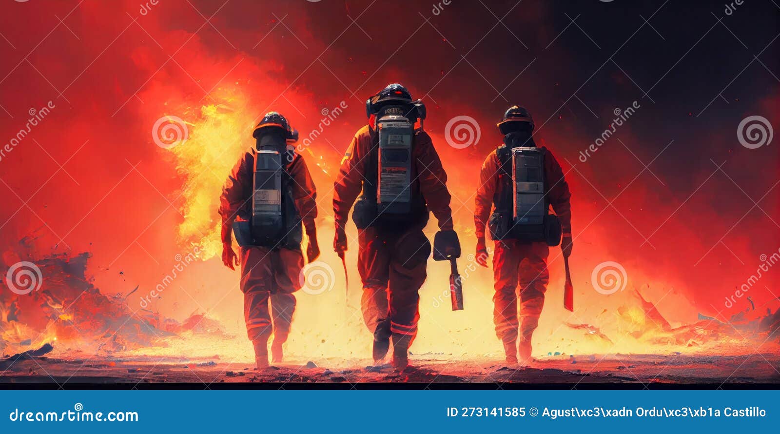 The Fire Team Fights a Forest Fire. Ia Generative. Stock Illustration ...