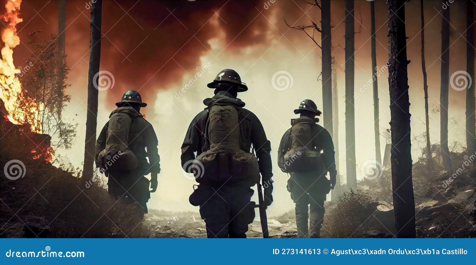 The Fire Team Fights a Forest Fire. Ia Generative. Stock Illustration ...
