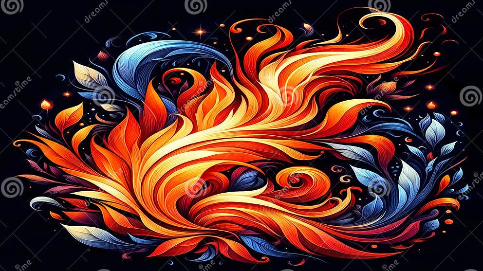 Fire Themed Abstract Illustration on a Black Background. Stock ...