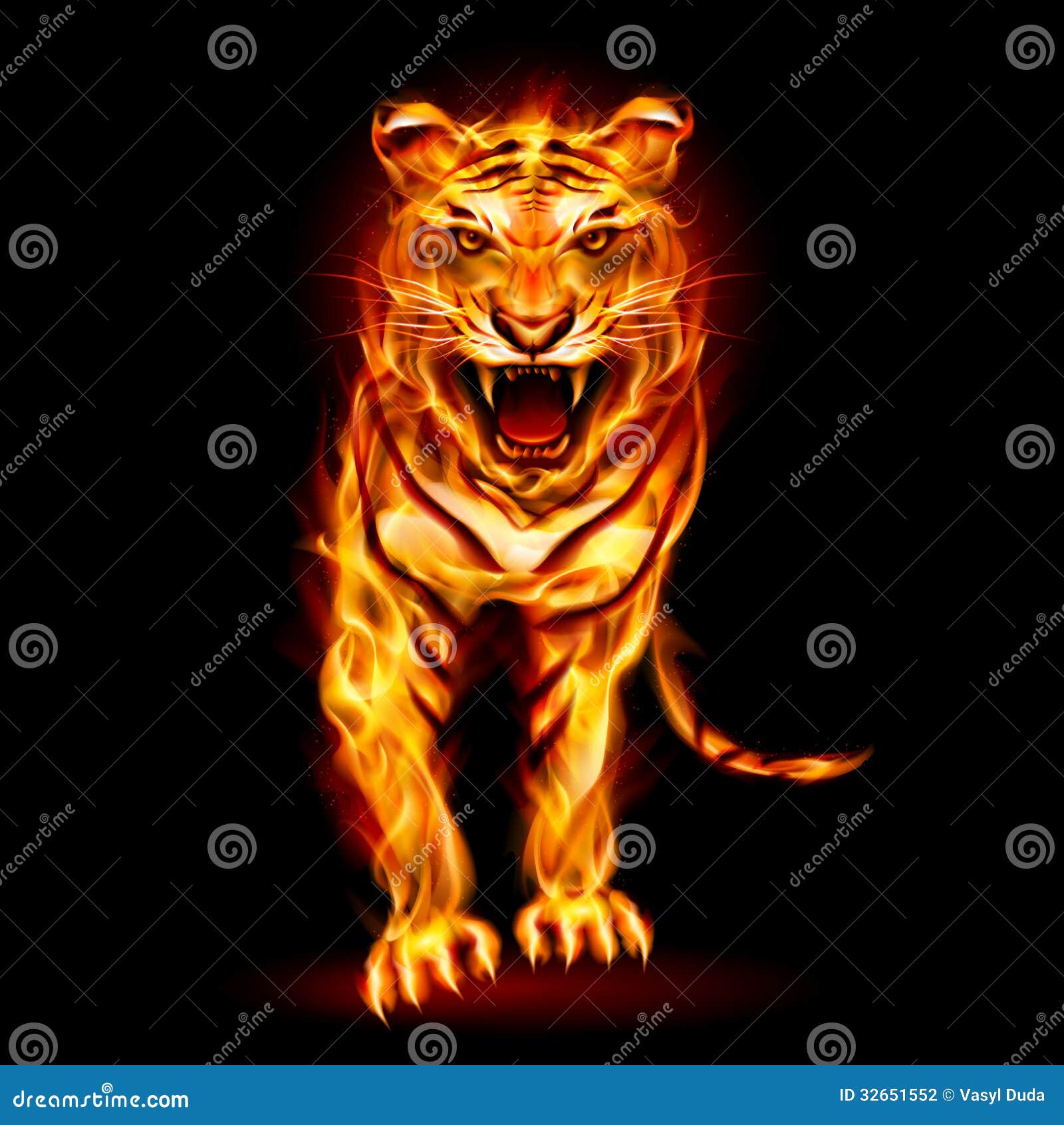 Fire tiger stock vector. Illustration of beauty, stripe - 32651552