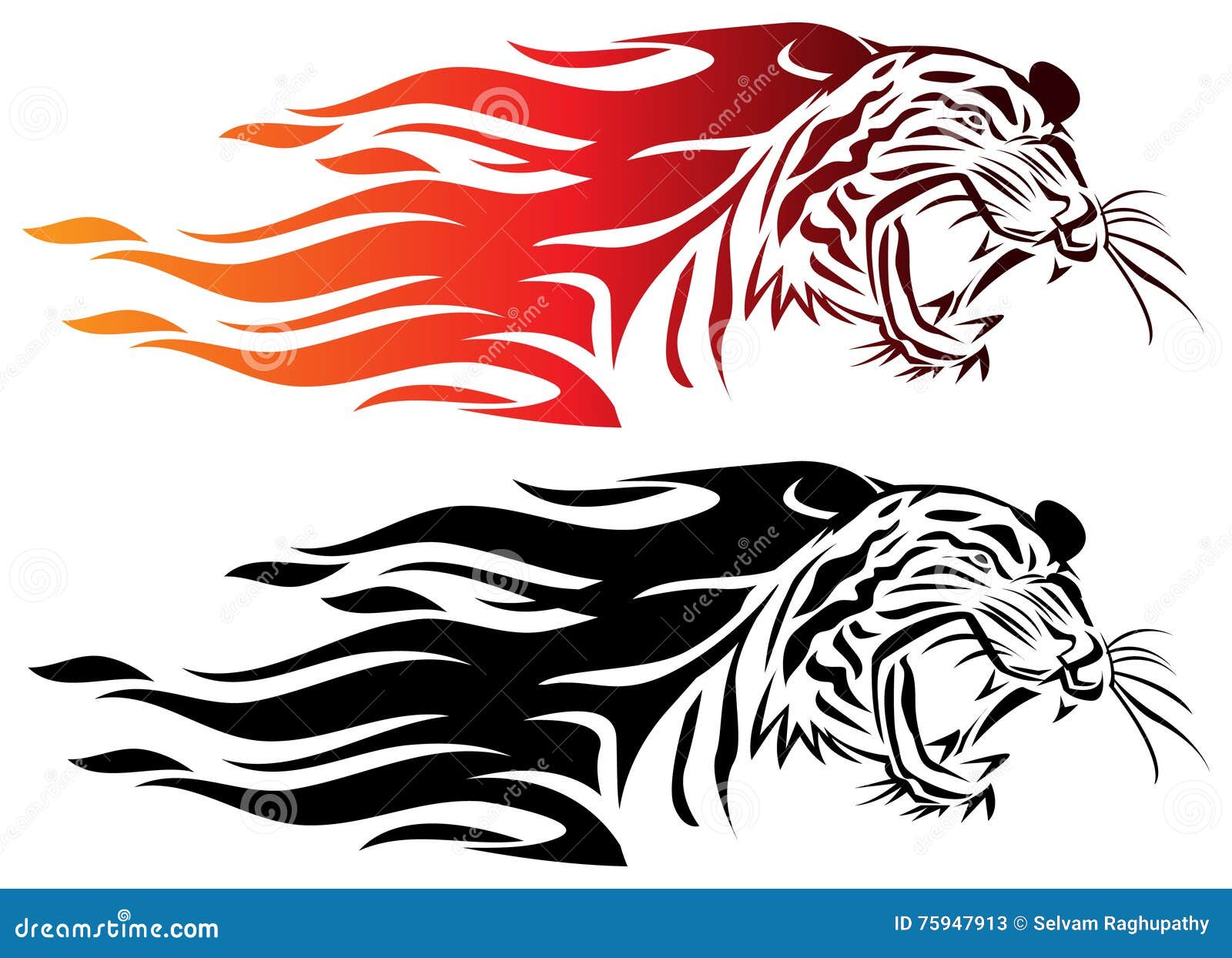 Fire tiger stock vector. Illustration of portrait, anger - 75947913