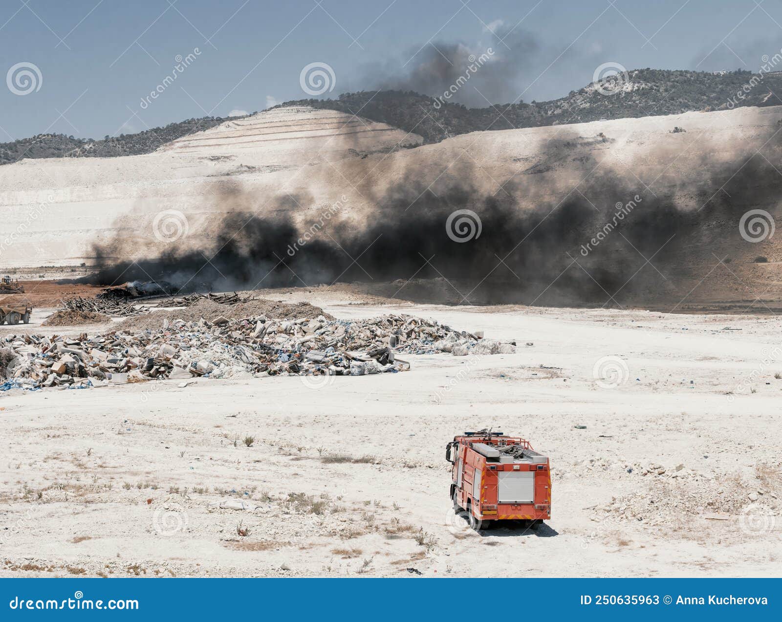 Fire in a Tire Dump, Heavy Black Smoke from Burning Old Tires Stock ...